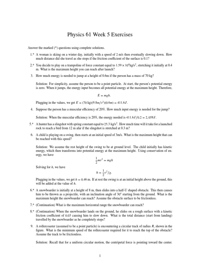 Trampoline and Spring Physics Problems | PDF | Friction | Natural ...