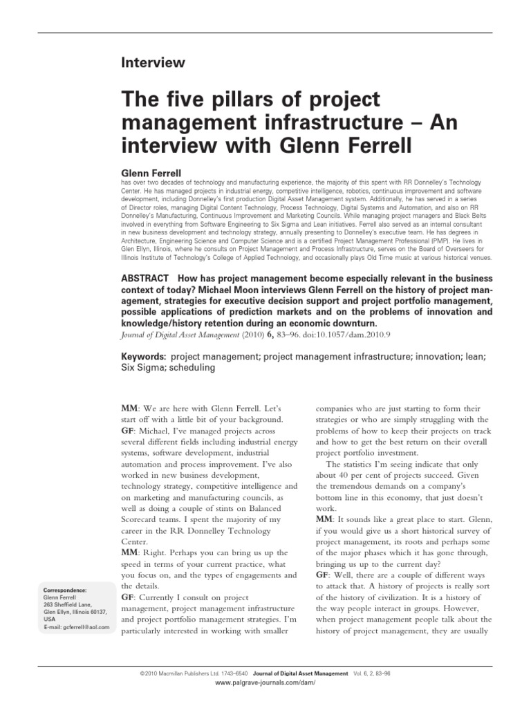 The Fi Ve Pillars of Project Management Infrastructure - An Interview With Glenn Ferrell | PDF ...