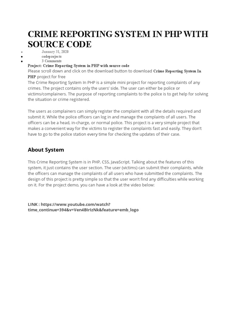Crime Reporting System In Php With Source Code Pdf Php Computer File 2978
