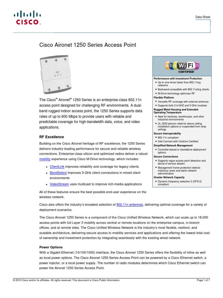 Cisco 1252 Acvcess Point Data Sheet | PDF | Ieee 802.11 | Internet ...