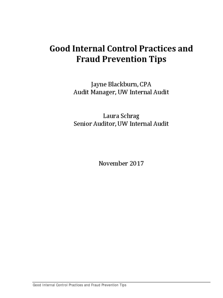 Good Internal Control Practices And Fraud Prevention Tips Pdf