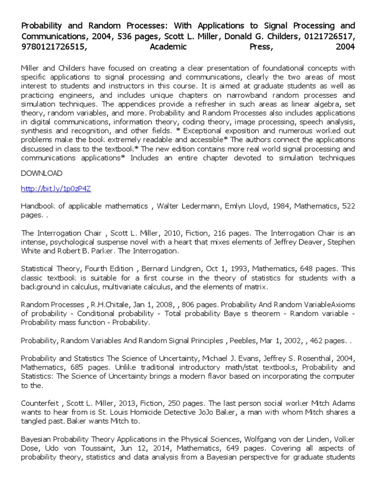 Probability and Random Processes With Applications To Signal Processing and Communications PDF ...