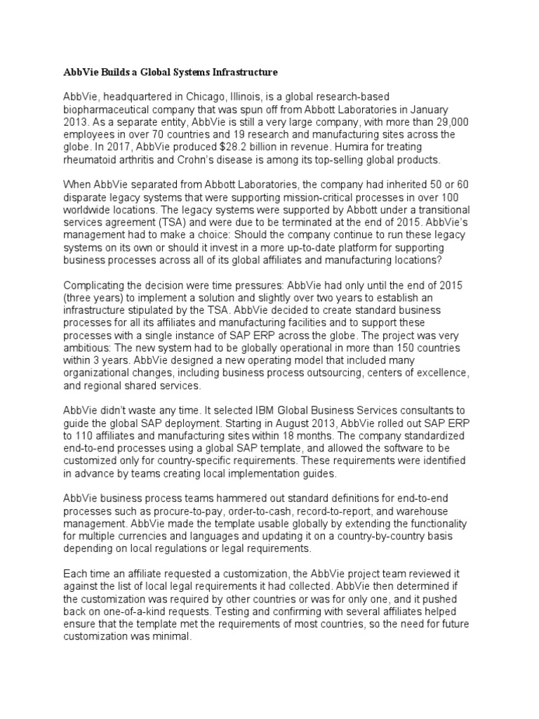 AbbVie’s Global SAP Implementation Strategy | PDF | Sap Se ...
