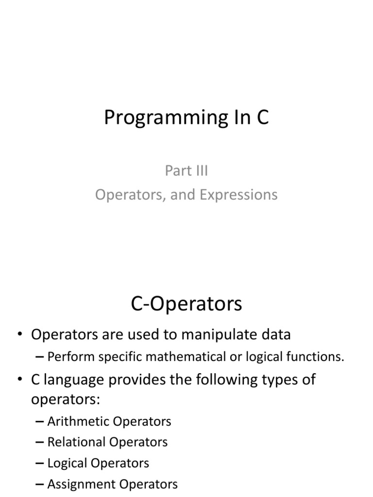 Programming in C: Operators, and Expressions | PDF | Theoretical Computer Science | Software ...