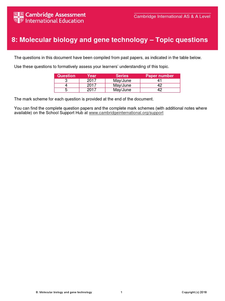 8: Molecular Biology and Gene Technology - Topic Questions: Year Series ...