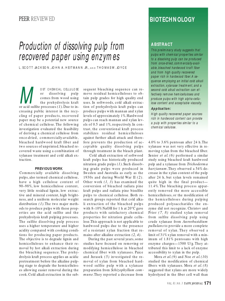 Enzymatic Production of Chemical Cellulose | PDF | Pulp (Paper) | Paper