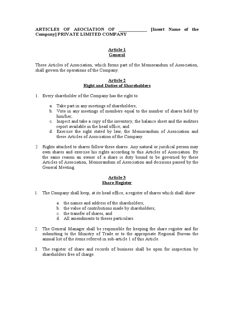 Articles of Association Form PLC | PDF | Articles Of Association ...