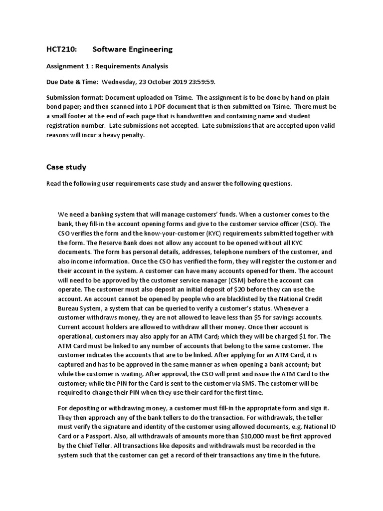 HCT210: Software Engineering: Assignment 1: Requirements Analysis | PDF ...