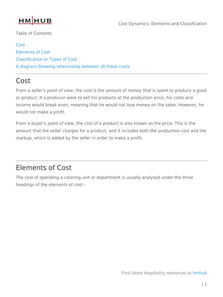 Understanding Cost Dynamics in Hospitality | PDF | Cost | Wage