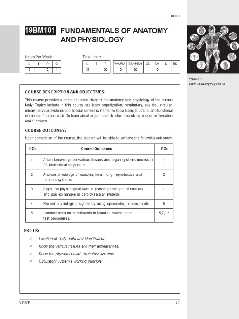 Fundamentals of Anatomy and Physiology: Course Description and ...