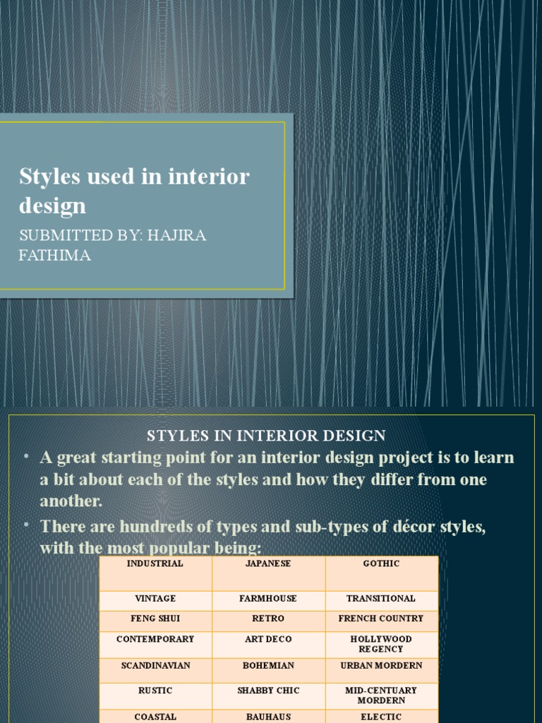 Styles Used in Interior Design | PDF | Interior Design | Art Media
