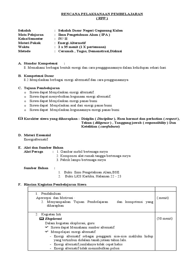 RPP Ipa Kelas 4 | PDF