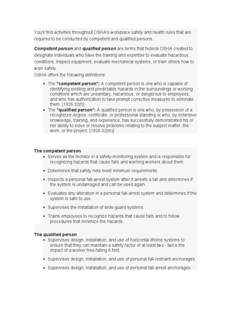 OSHA rules require competent and qualified persons | PDF | Occupational ...