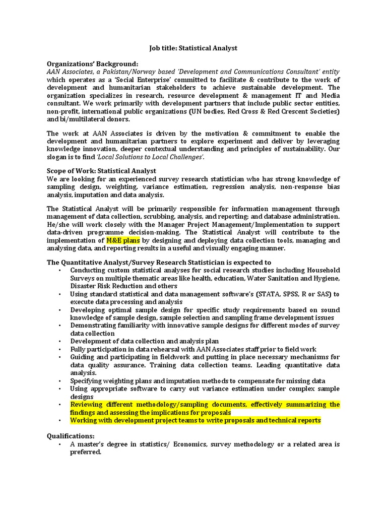Statistical Analyst - Job Advert | PDF | Data Analysis | Statistics