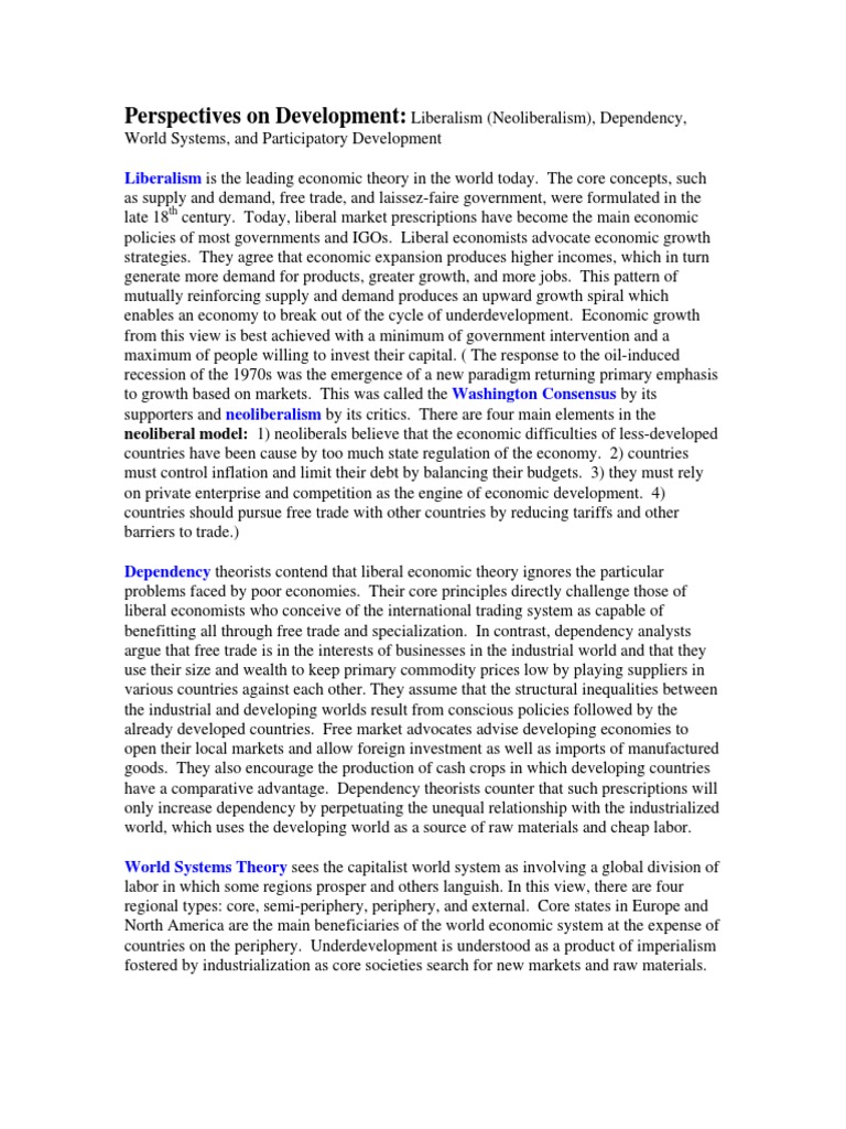 Development Theories: Liberalism to Participatory | PDF | Neoliberalism ...