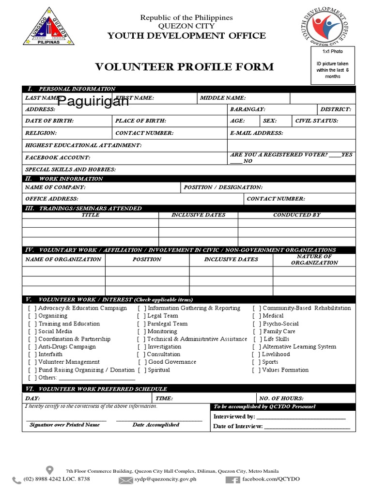 Volunteer Profile Form | PDF | Volunteering | Public Sphere