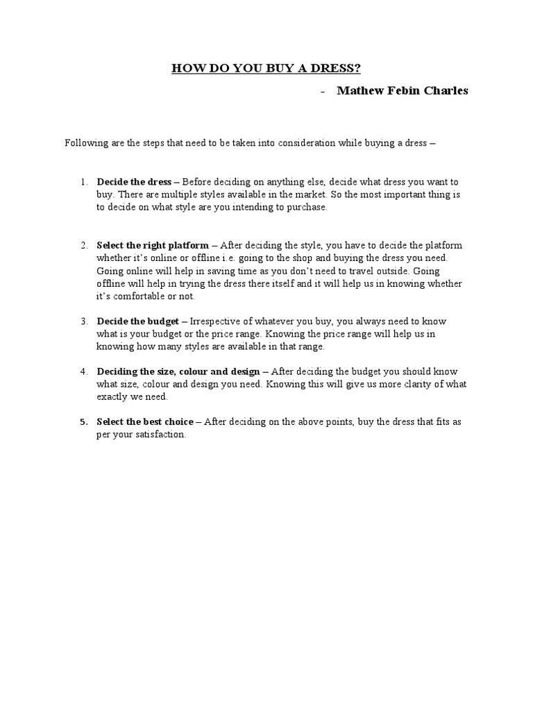 How To Buy A Dress - Mathew Febin Charles | PDF