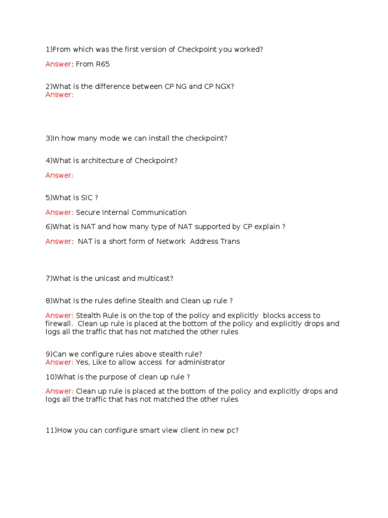 Checkpoint Interview | PDF | Firewall (Computing) | Backup