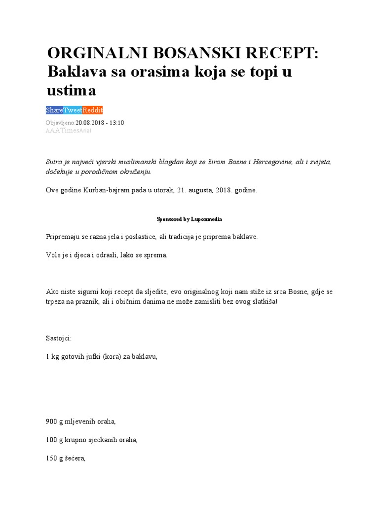 Orginalni Bosanski Recept | PDF