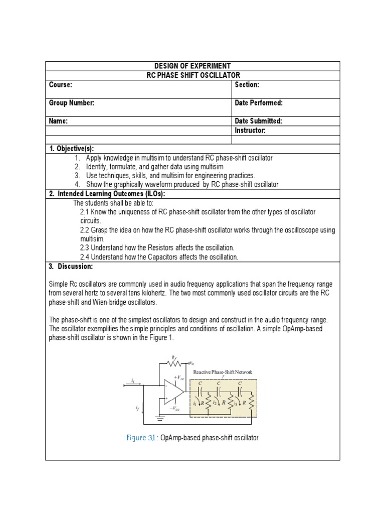 RC Phase Shift Oscillator Design | PDF | Electronic Oscillator | Phase ...