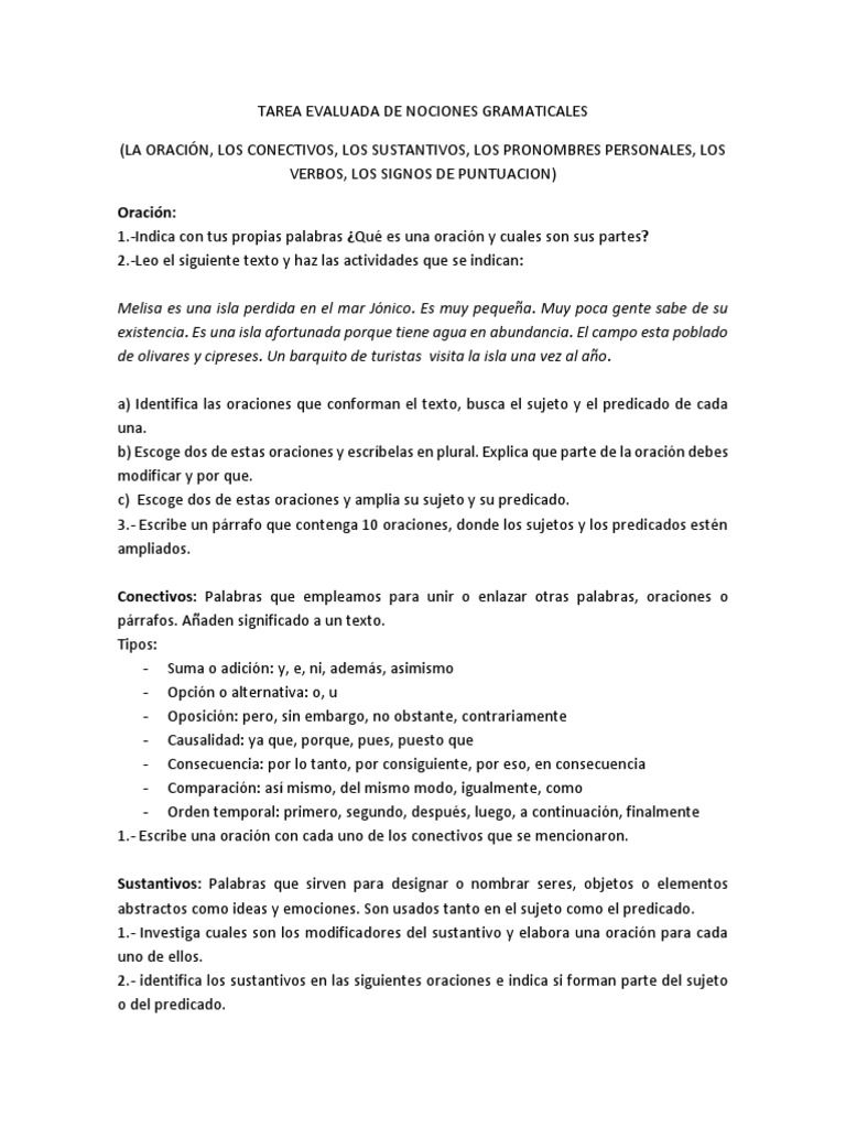 Tarea Evaluada de Nociones Gramaticales PDF | PDF | Verbo | Adverbio