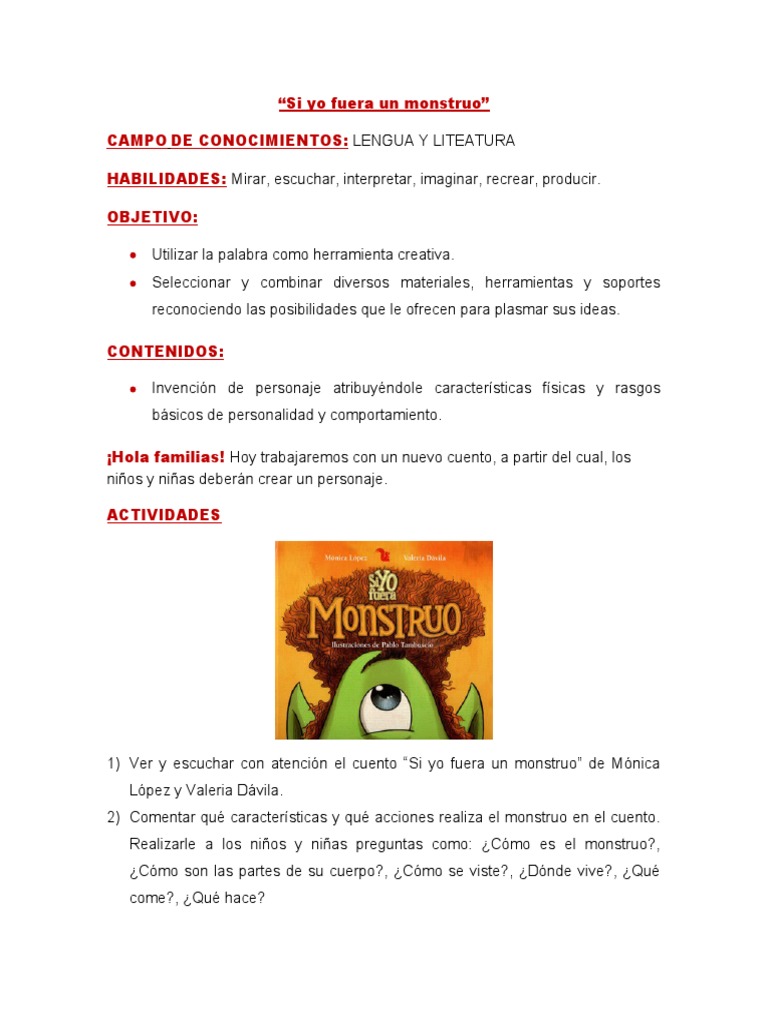 Actividades Creativas: Si Yo Fuera Un Monstruo | PDF | Salud y bienestar