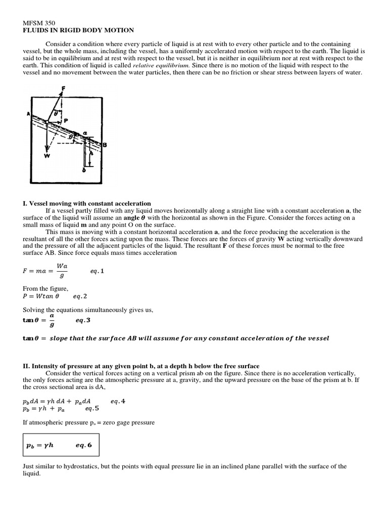 Fluids In Rigid Body Motion Pdf Rotation Around A Fixed Axis Force
