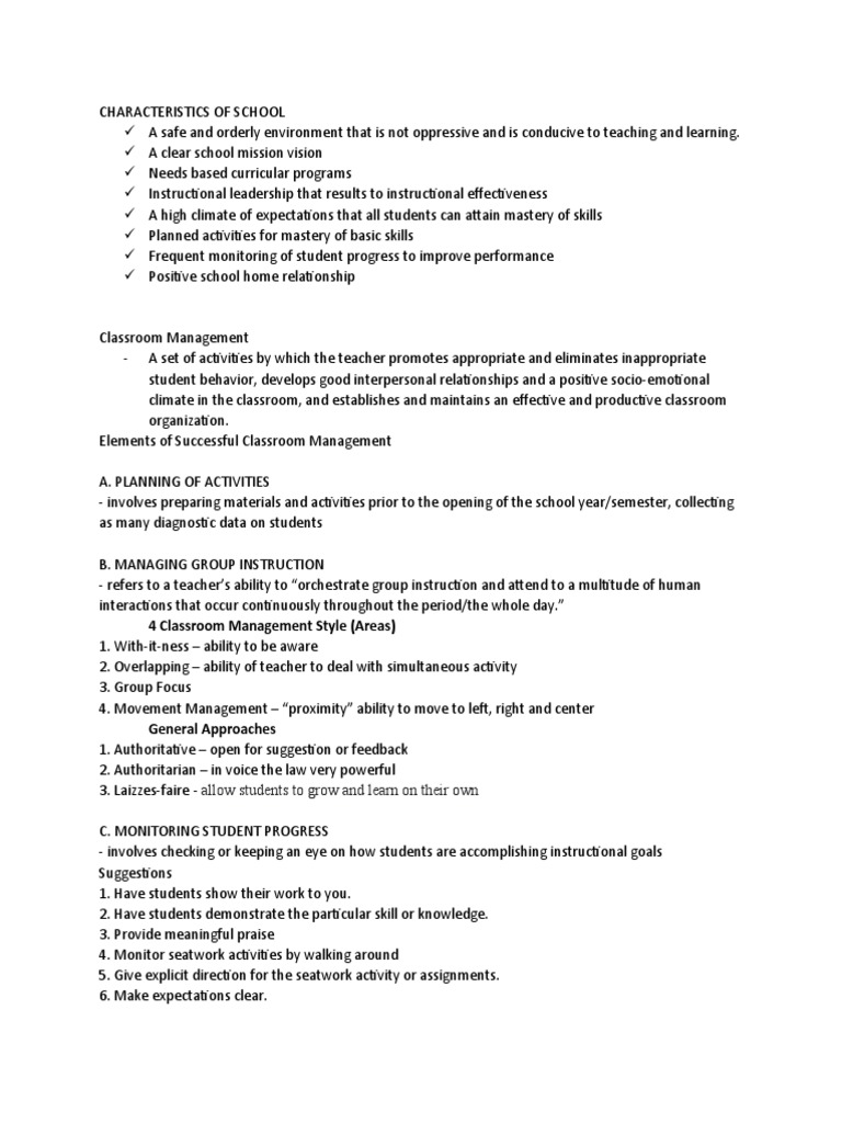 Characteristics of School | Download Free PDF | Classroom Management ...
