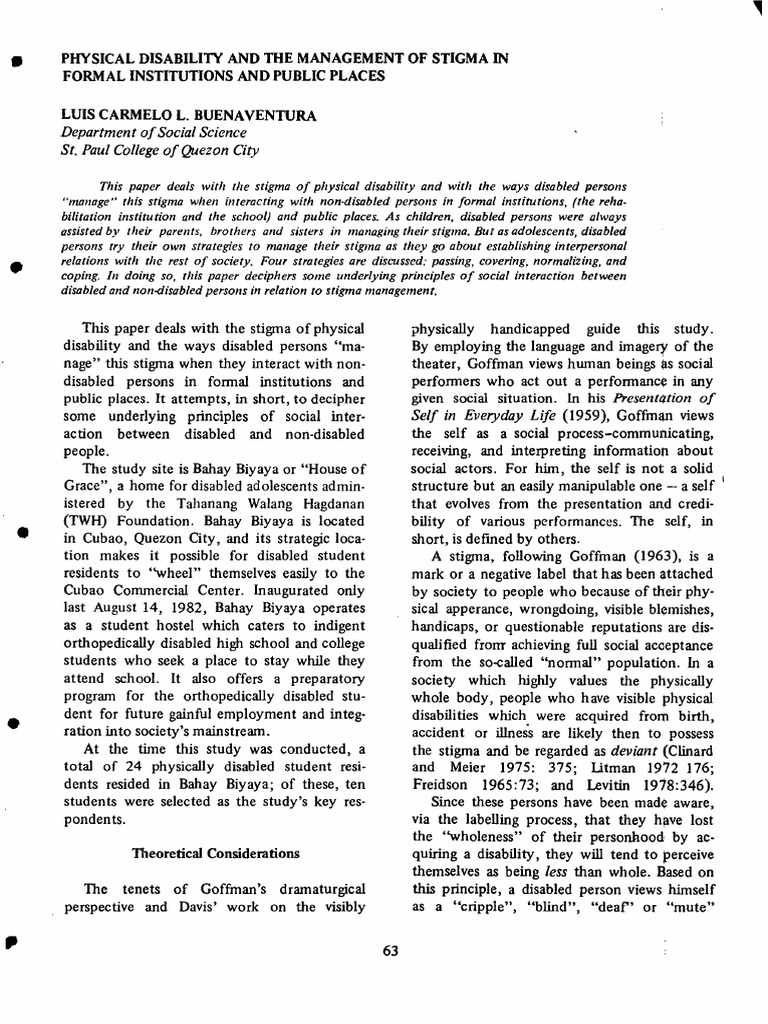Physical Disability and The Management of Stigma | PDF | Social Stigma ...