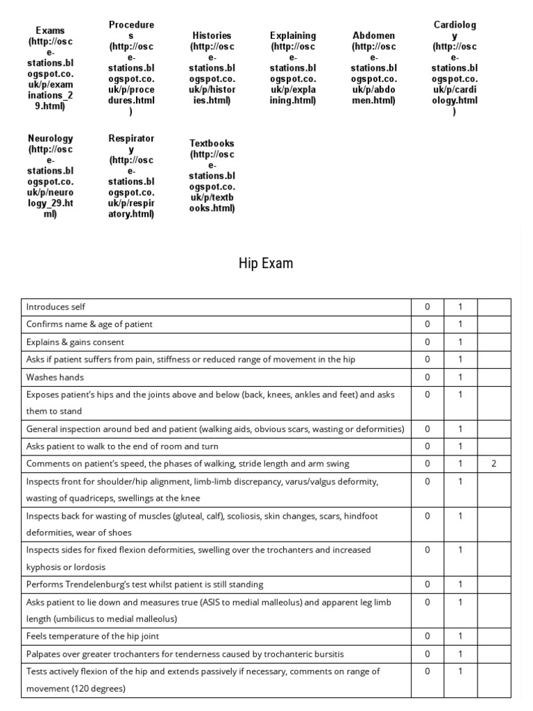 Hip Exam - OSCE Stations PDF | PDF | Anatomical Terms Of Motion | Dance ...