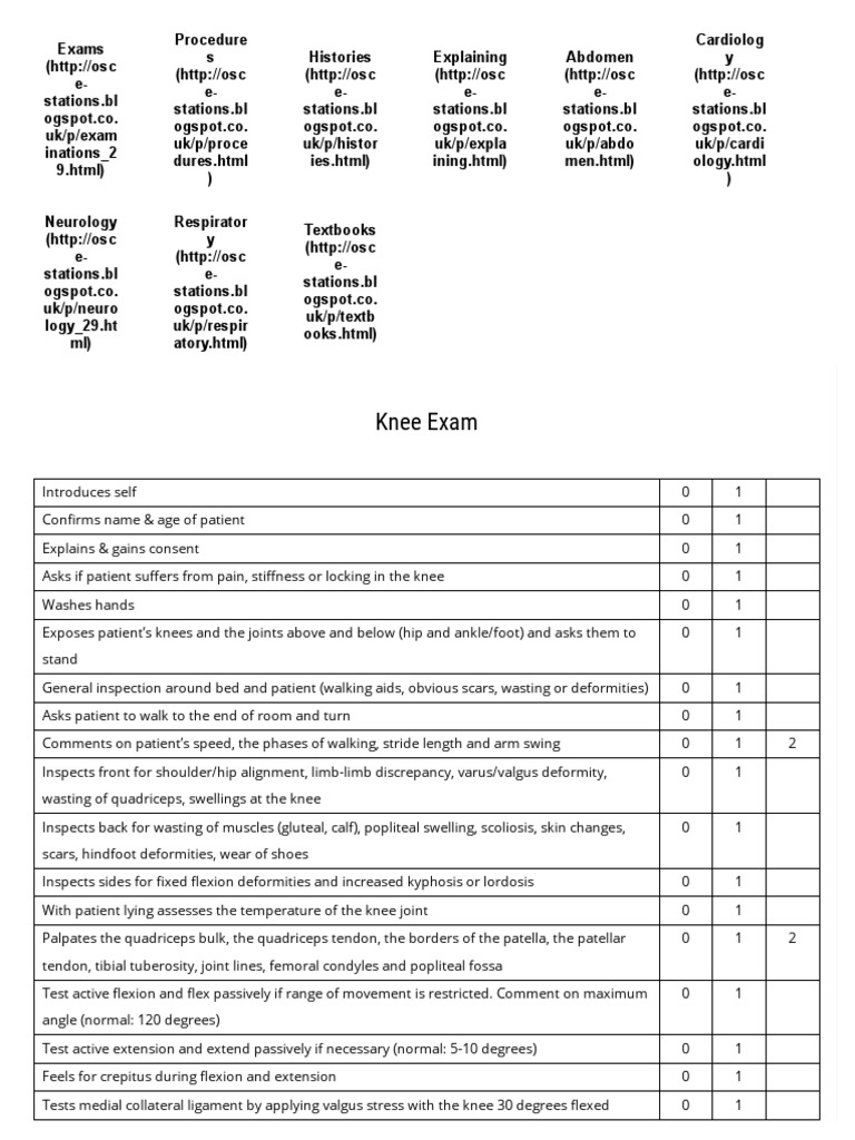 Knee Exam - OSCE Stations PDF | PDF