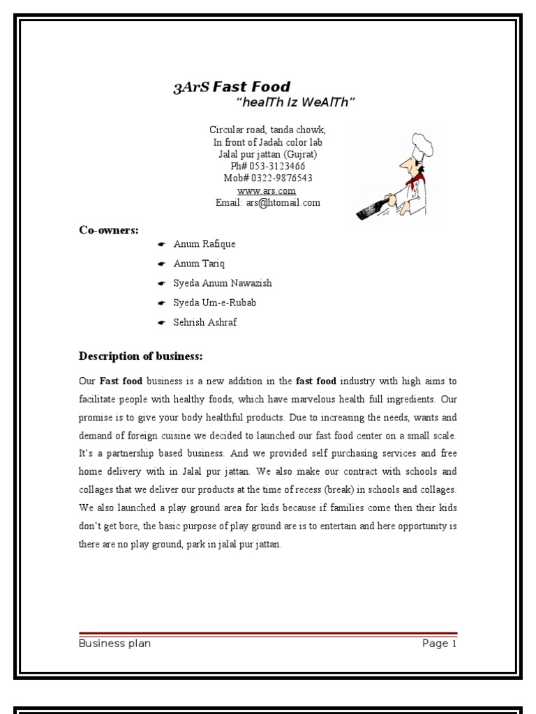 3ArS Fast Food Business Plan Report | PDF | Fast Food | Expense