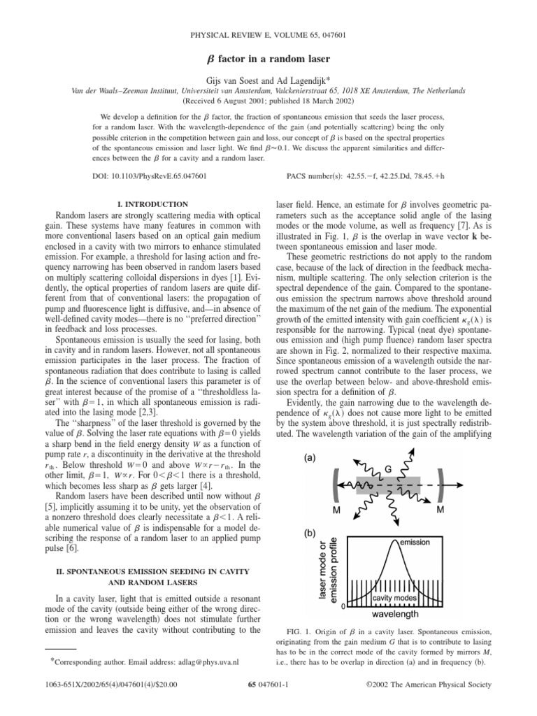 Beta Factor in A Random Laser | PDF | Laser | Emission Spectrum