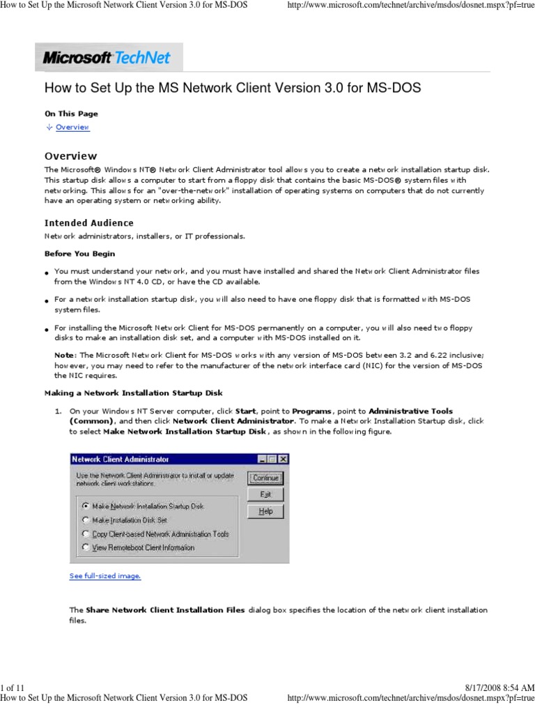 How to Set Up the Microsoft Network Client Version 3 0 for MS ...