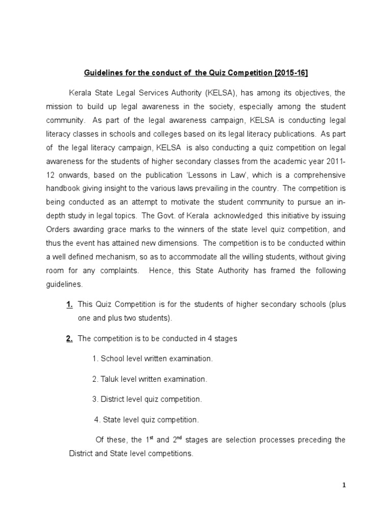 Guidelines For The Conduct of The Quiz Competition (2015-16) | PDF ...