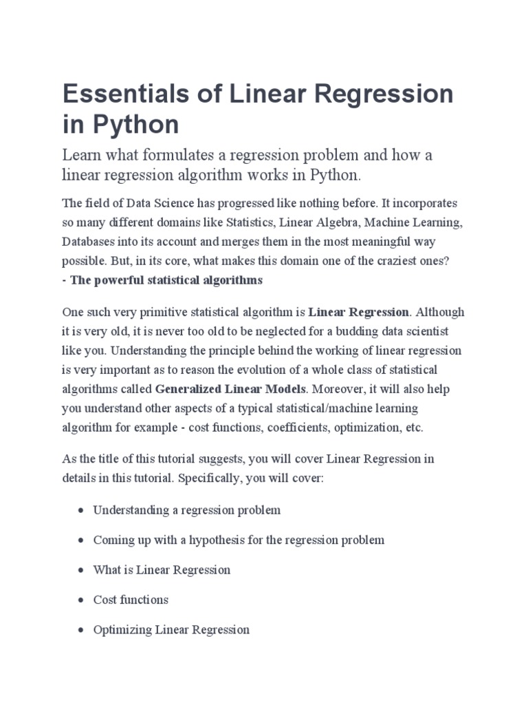Essentials Of Linear Regression In Python Pdf Coefficient Of Determination Ordinary Least
