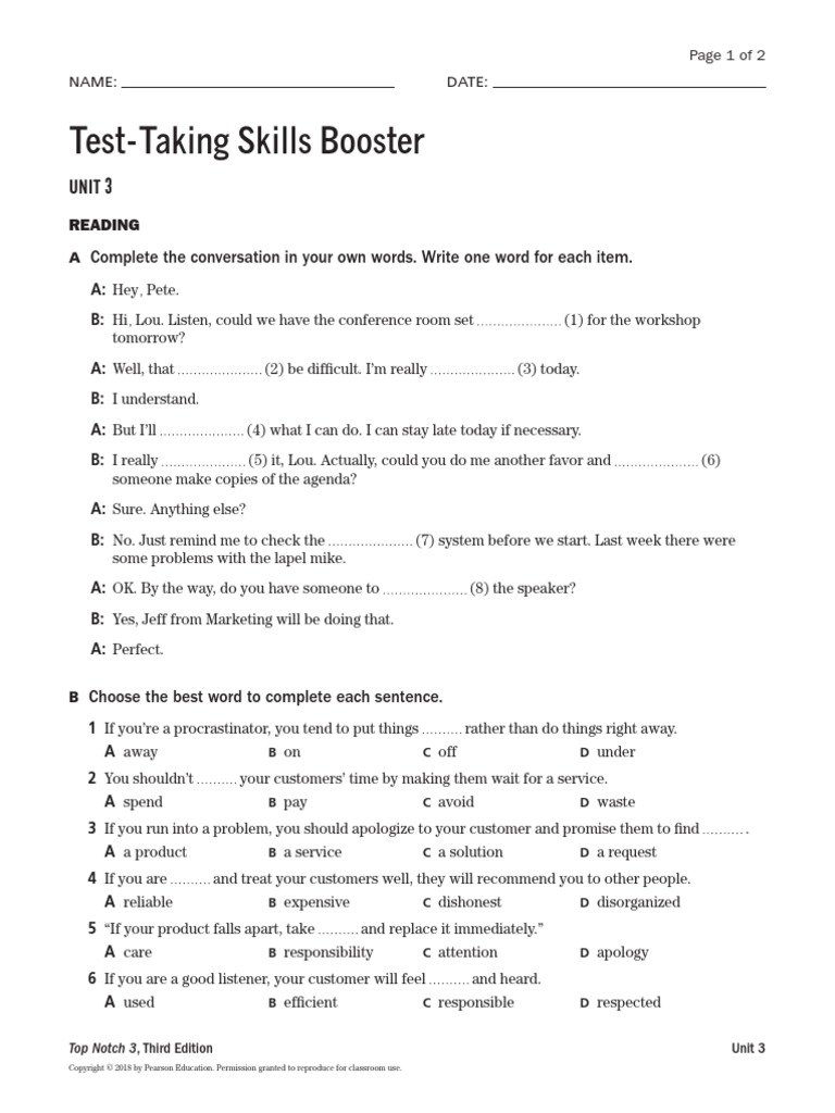 Test-Taking Skills Booster: Unit 3 | PDF