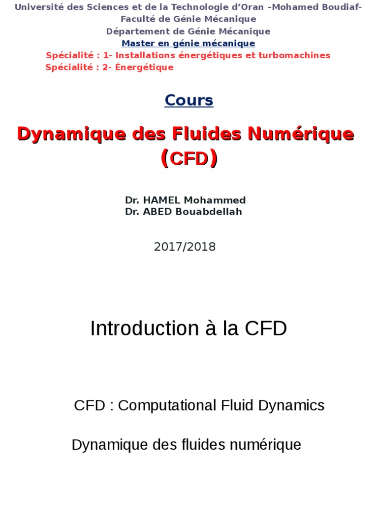 Introduction à la Dynamique des Fluides CFD | PDF | Mécanique des ...