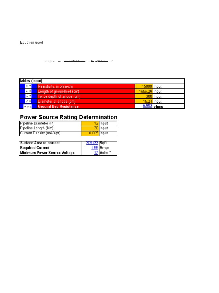 Power Source Rating Determination: Equation Used | PDF