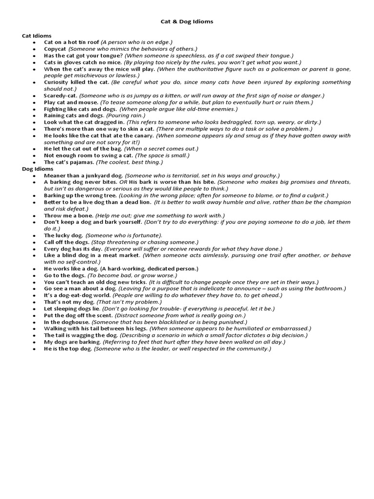 Cats and Dogs Idioms List | PDF | Cats