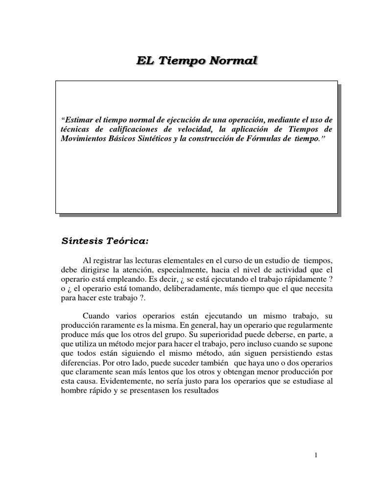 Ejemplos Determinación Tiempo Normal - Diferentes Métodos Octubre 12 ...