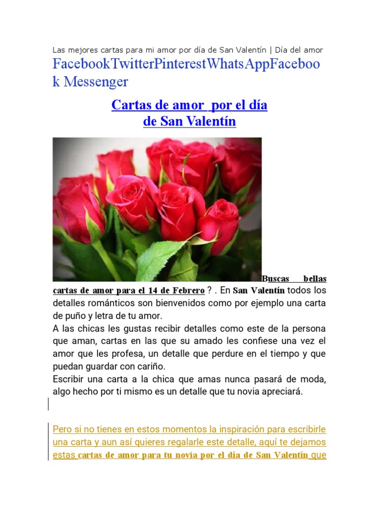 Cartas De Amor Para El Dia San Valentin