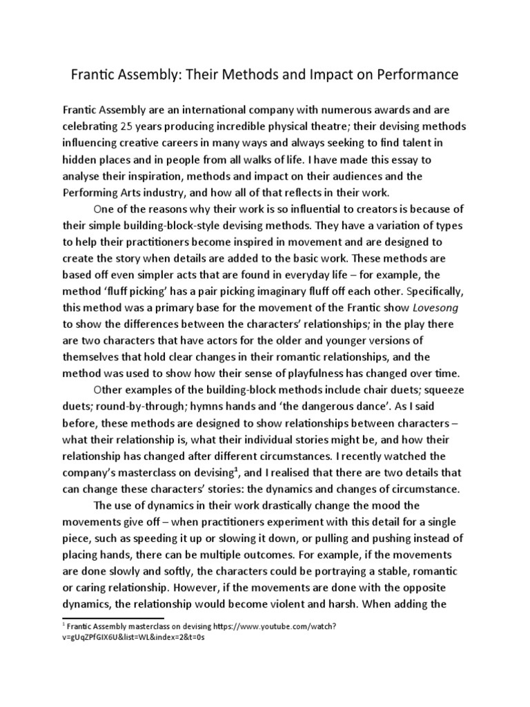 Frantic Assembly Essay | PDF | Theatre | Emotions