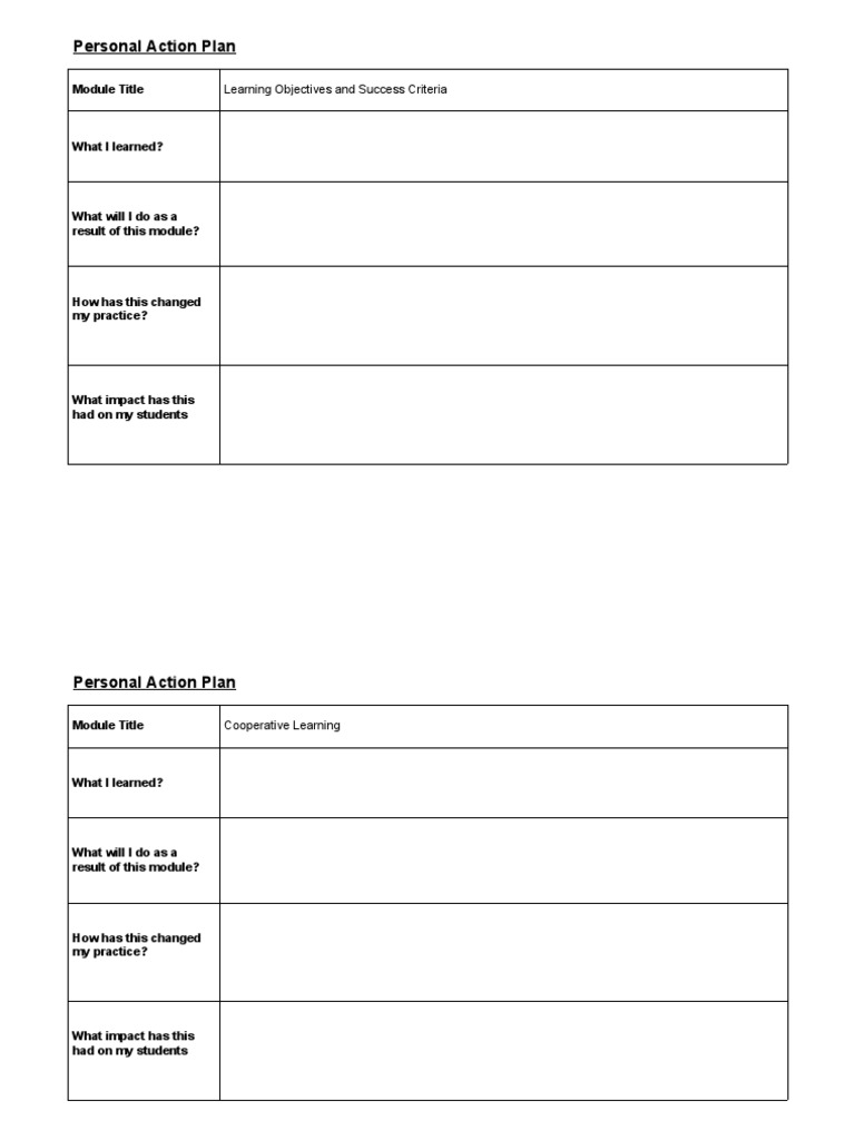 Personal Action Plan Overview | PDF | Career & Growth