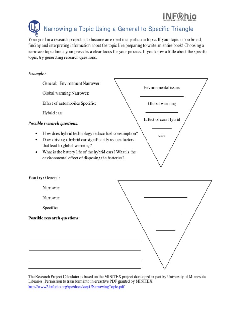 Narrowing A Topic Using A General To Specific Triangle: Example | PDF