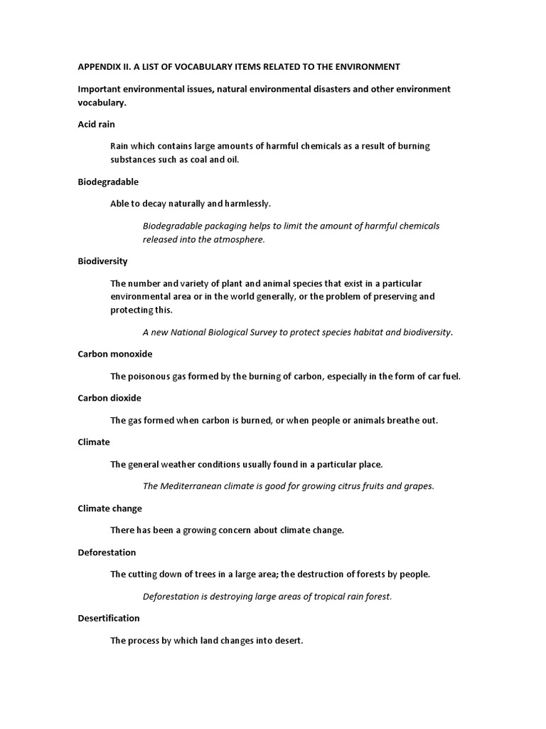Environmental Vocabulary List | PDF | Atmosphere Of Earth | Global Warming