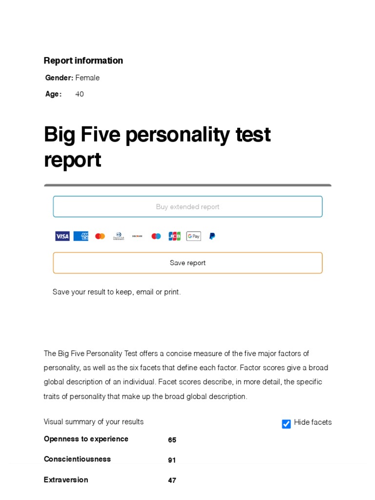 Big 5 Personality Test | PDF