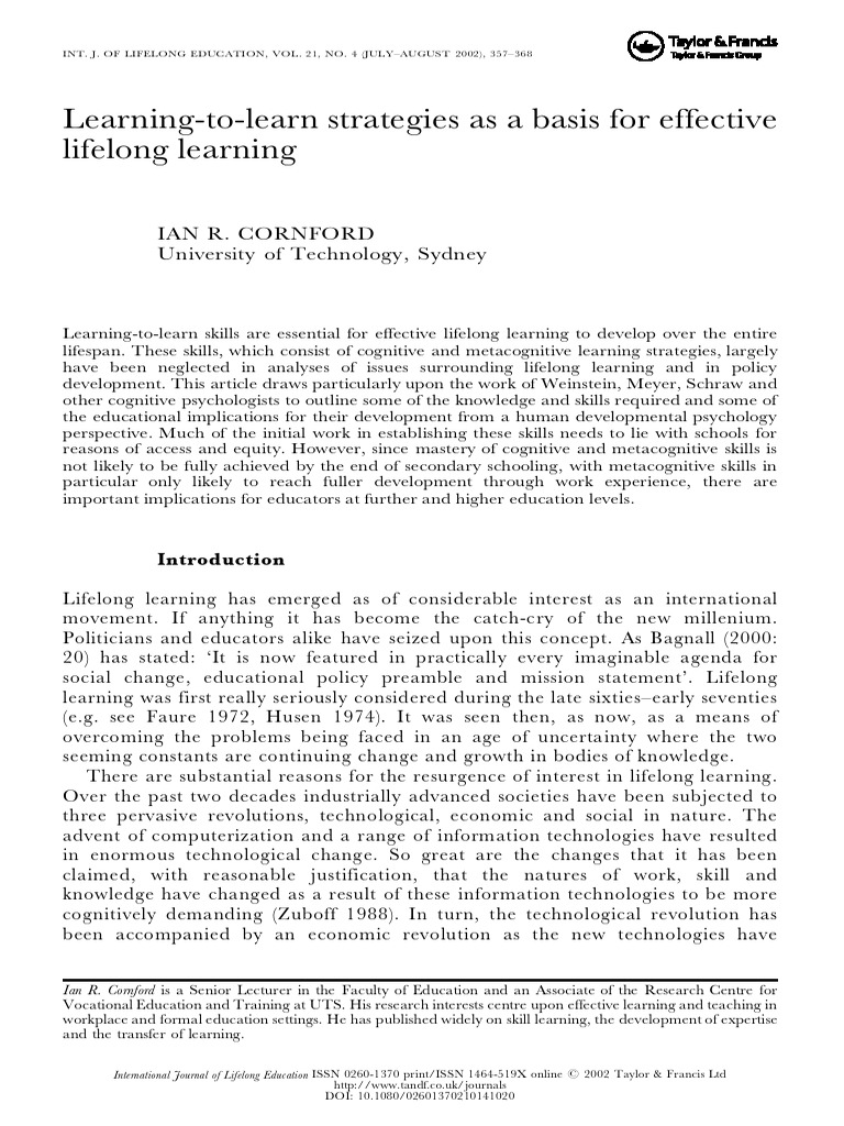 Learning-To-Learn Strategies | PDF | Metacognition | Lifelong Learning
