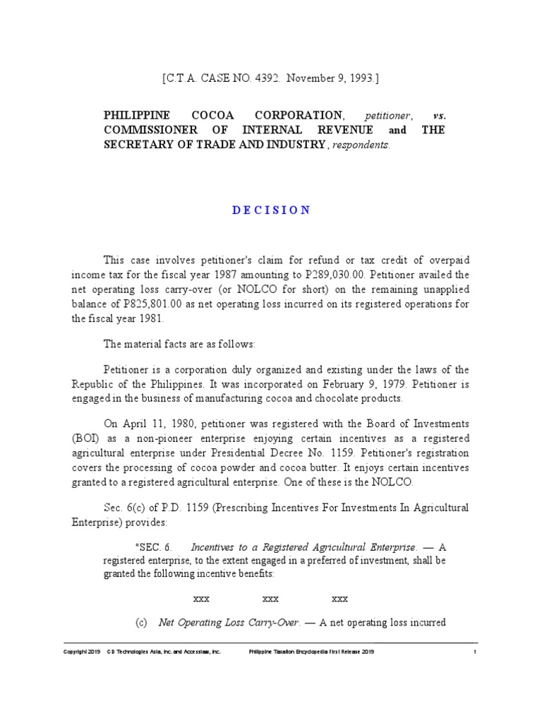 CTA Case No. 4392 | PDF | Tax Deduction | Taxes