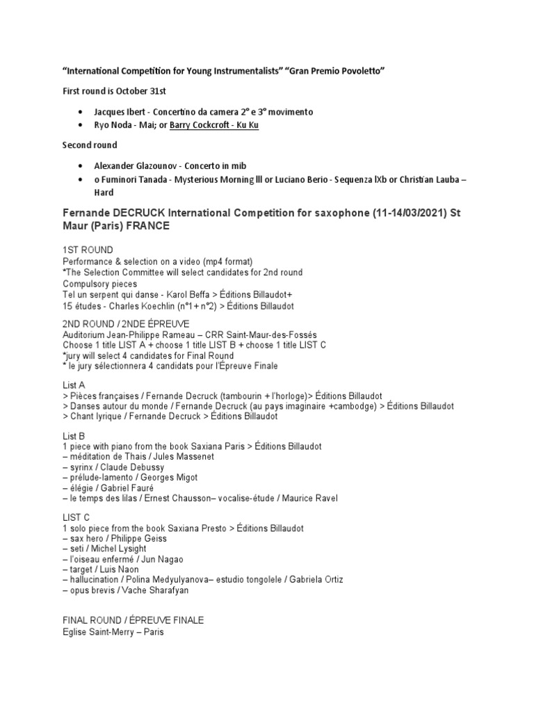 Fernande DECRUCK International Competition For Saxophone (11-14/03/2021 ...